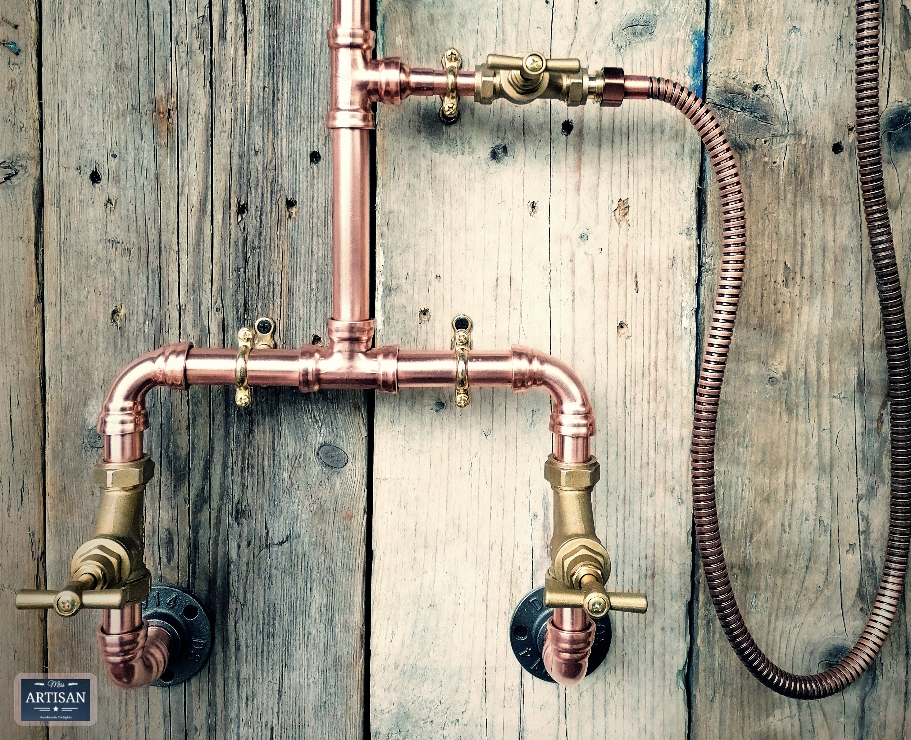 Copper Pipe Rainfall Shower With Hand Sprayer Rustic / | Etsy UK