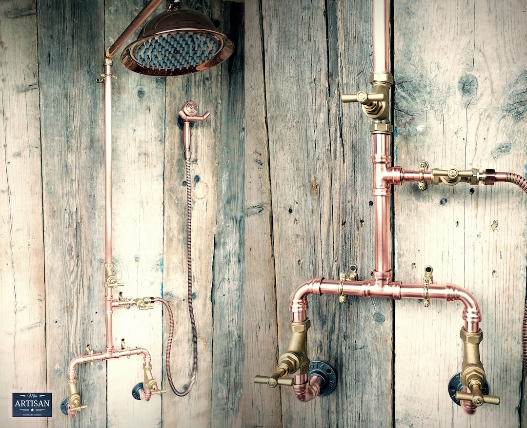 Copper Pipe Rainfall Shower With Hand Sprayer - Rustic / Vintage ...