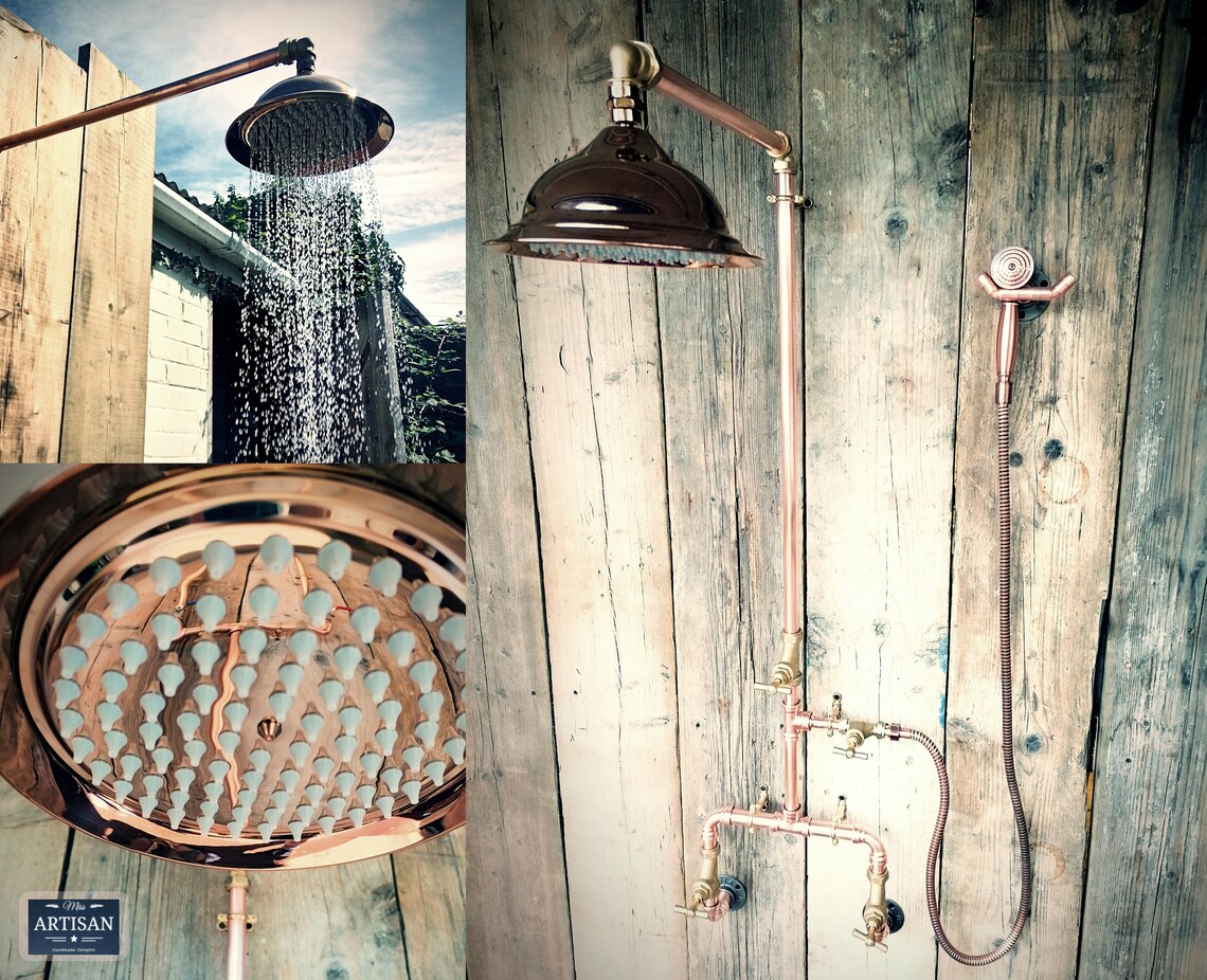 Copper Pipe Rainfall Shower With Hand Sprayer Rustic / - Etsy