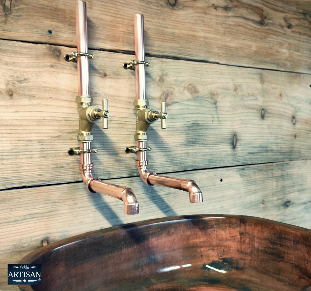 Pair of Copper Wall Mounted Faucet Taps - Swivel Spout - Etsy