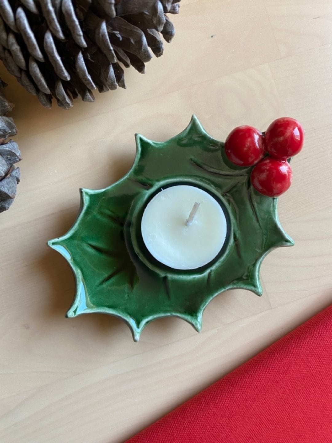 Handmade Ceramic Holly Berry Christmas Tealight Candle Holder - Etsy