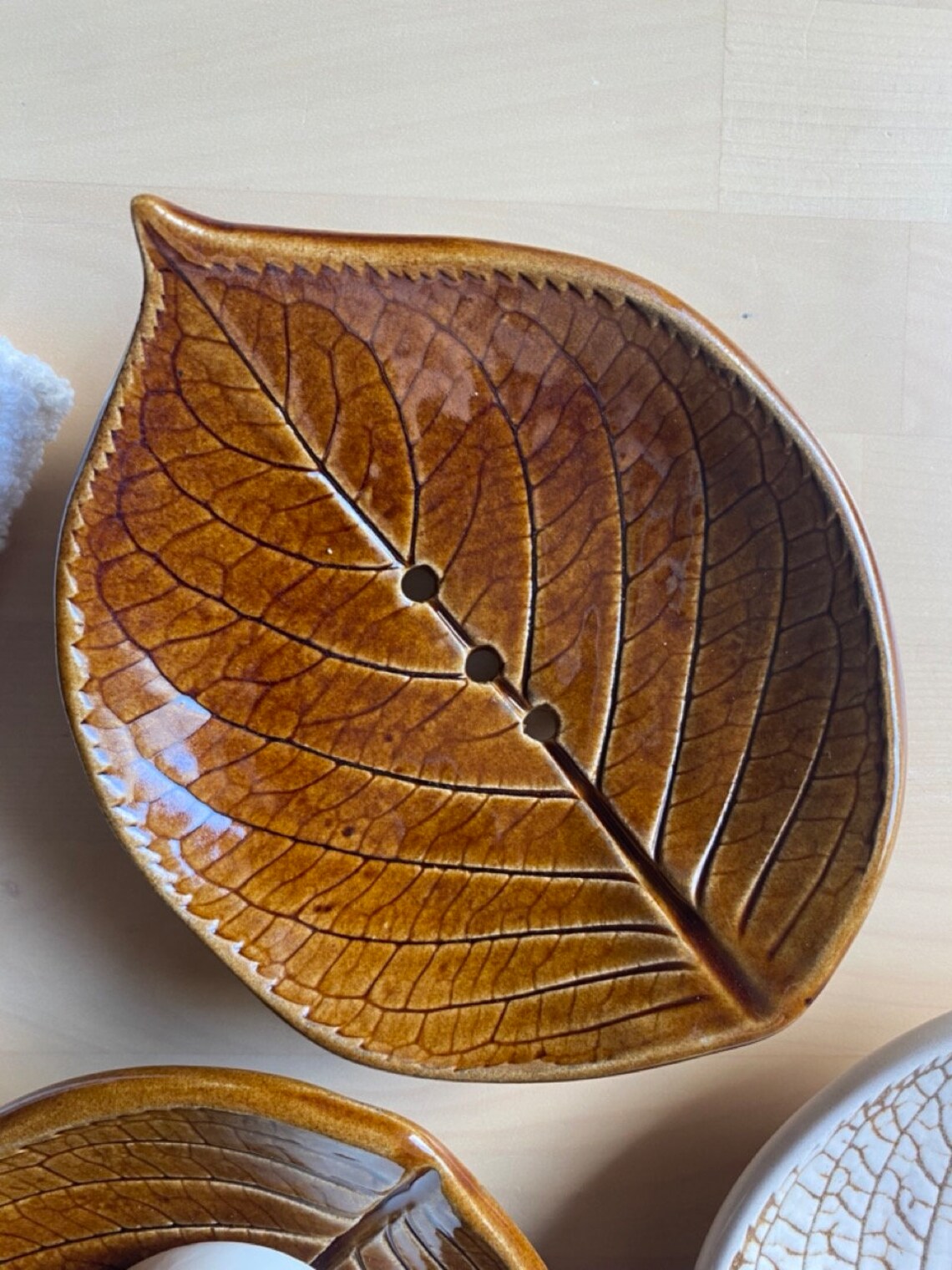 Ceramic Soap Dish Leaf Shaped With Holes Leaf Print Brown - Etsy