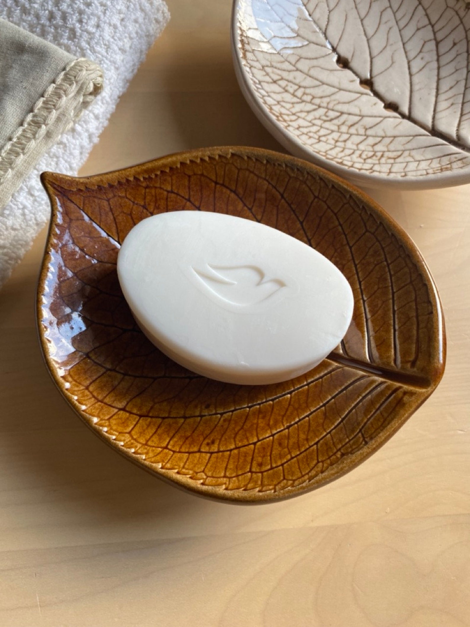 Ceramic Soap Dish Leaf Shaped With Holes Leaf Print Brown - Etsy