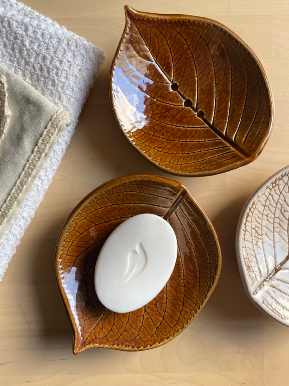 Ceramic Soap Dish Leaf Shaped With Holes Leaf Print Brown - Etsy