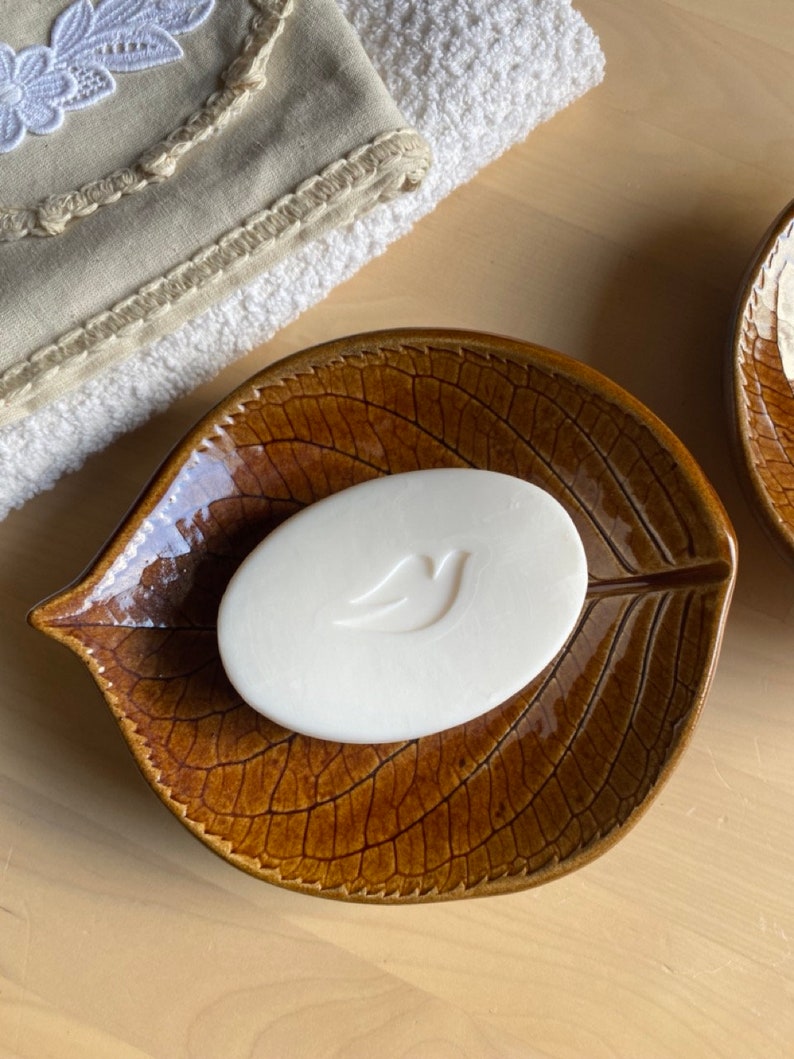 Ceramic Soap Dish Leaf Shaped With Holes Leaf Print Brown - Etsy