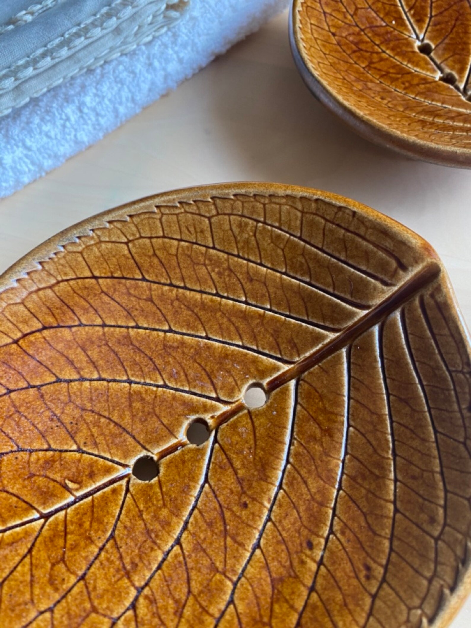 Ceramic Soap Dish Leaf Shaped With Holes Leaf Print Brown - Etsy