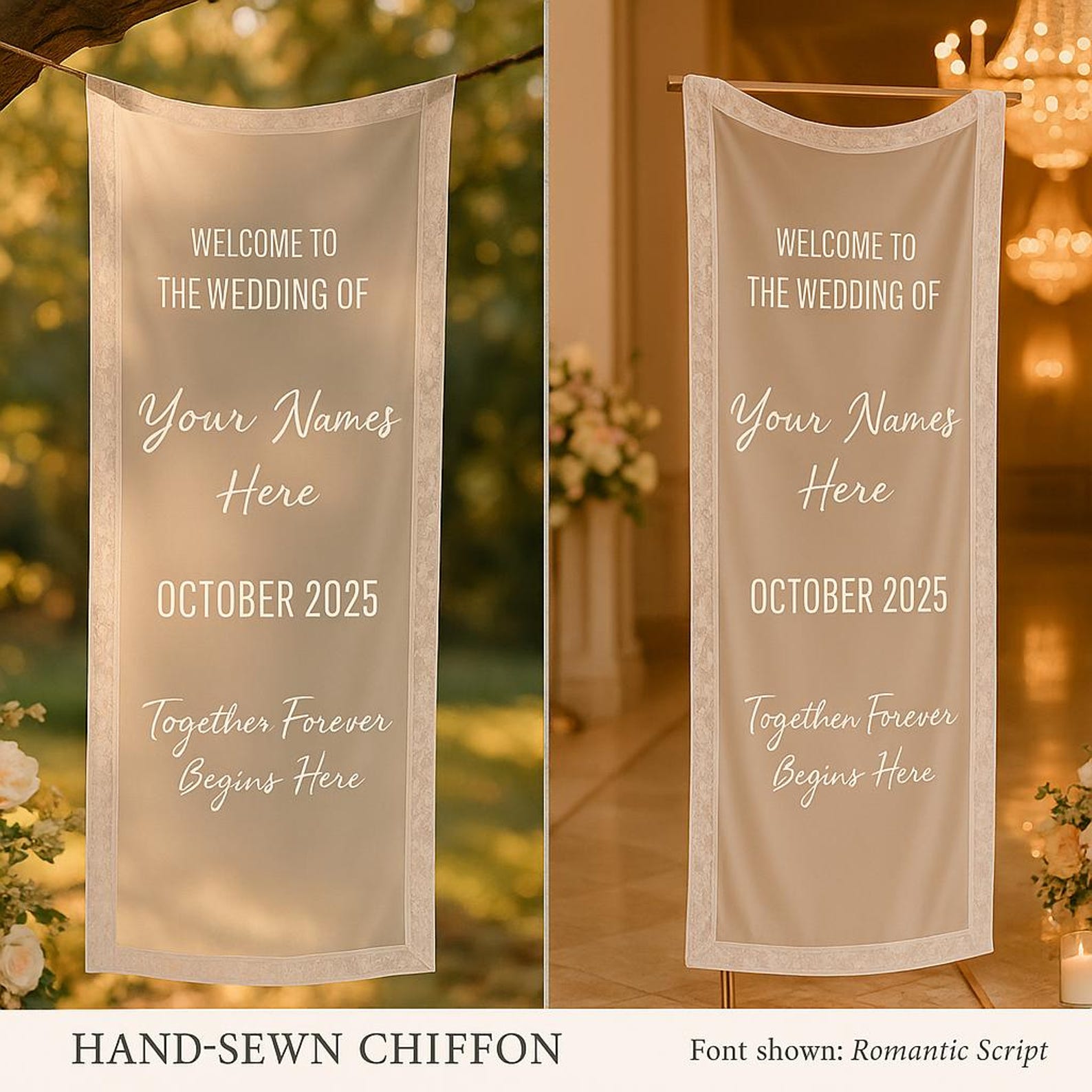 Custom Wedding Welcome Banner: Personalized Vinyl, Mesh, or Chiffon - Etsy