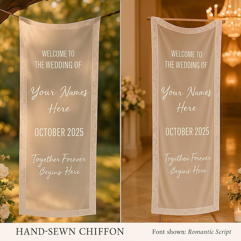 Custom Wedding Welcome Banner: Personalized Vinyl, Mesh, or Chiffon - Etsy