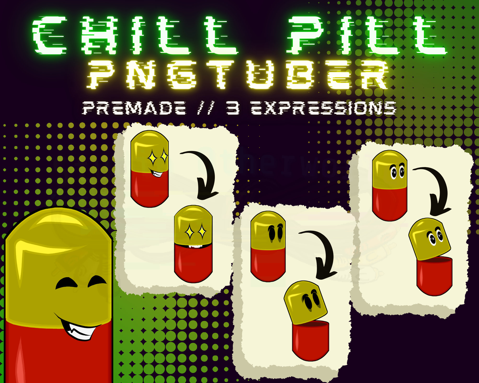 Chill Pill Pngtuber Reactive Image 3 Expressions Premade Vtuber Full ...