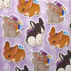 Bunny Stickers Cute Animal Sticker Set, Flower Bunnies, Kawaii Bun Pack ...