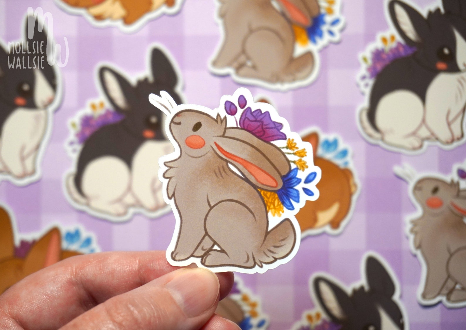 Bunny Stickers Cute Animal Sticker Set Flower Bunnies - Etsy