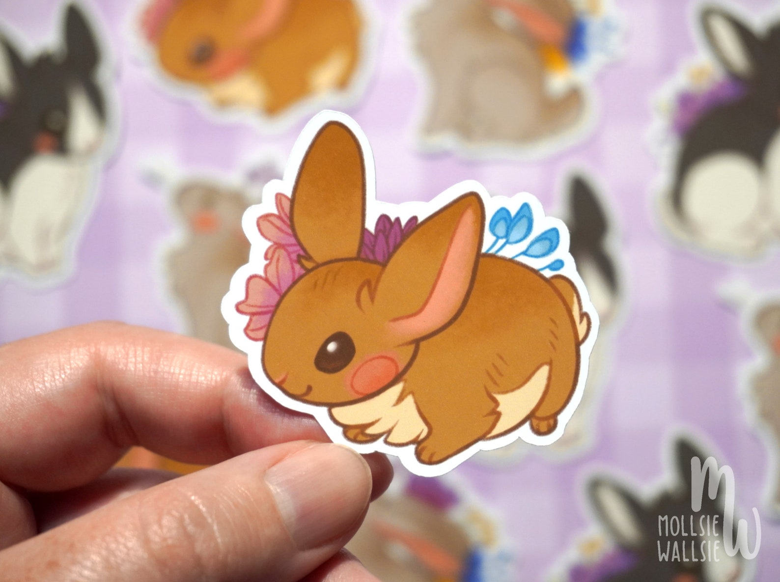 Bunny Stickers Cute Animal Sticker Set Flower Bunnies - Etsy