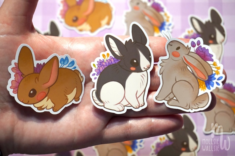 Bunny Stickers • Cute Animal Stickers, Spring Flower Bunnies, Whimsical ...