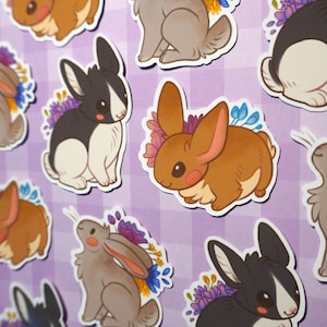 Bunny Stickers Cute Animal Sticker Set, Flower Bunnies, Kawaii Bun Pack ...