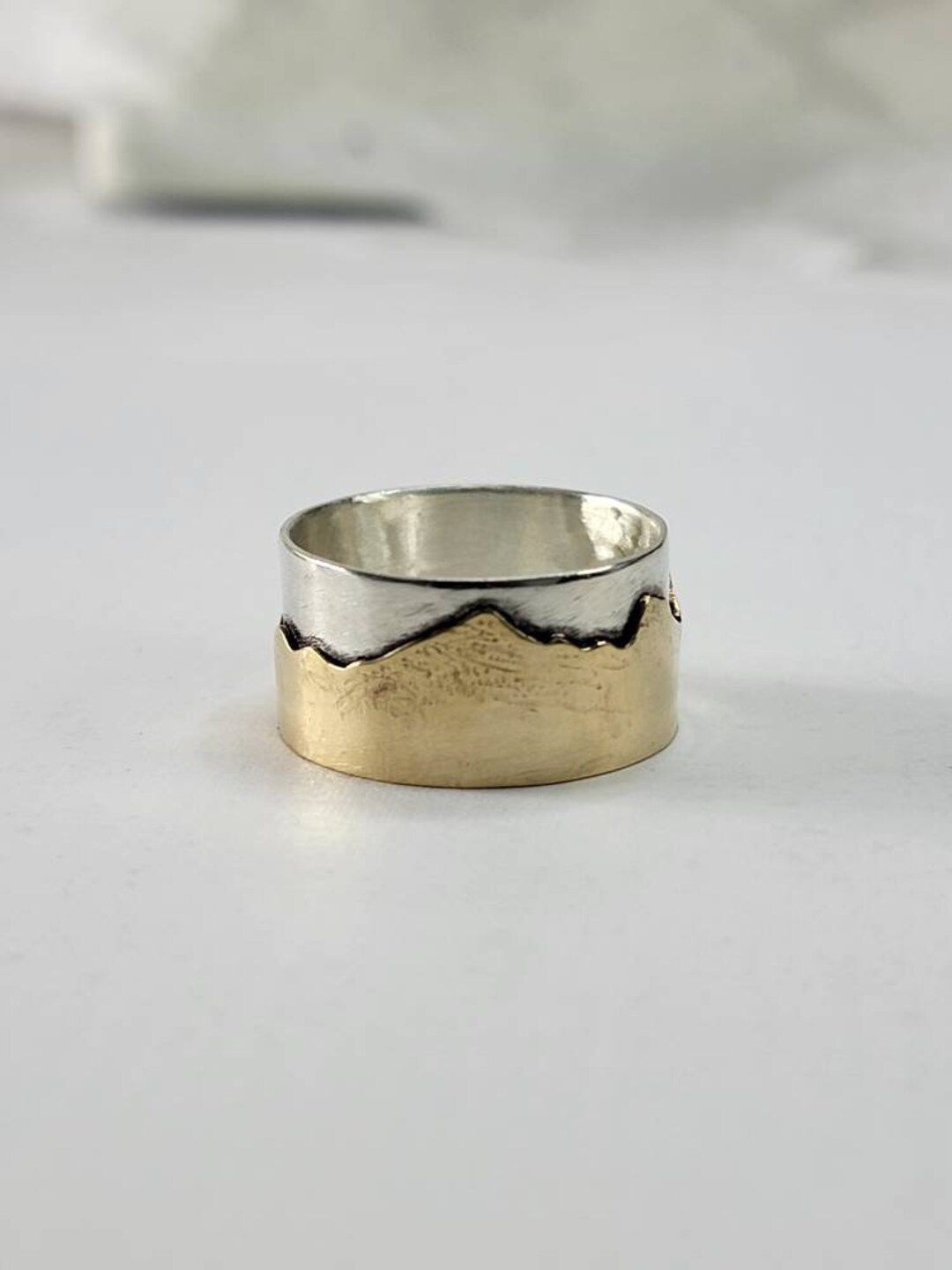 Mountain Range Ring Wide Sterling Silver Brass Band Adventure Hiking ...