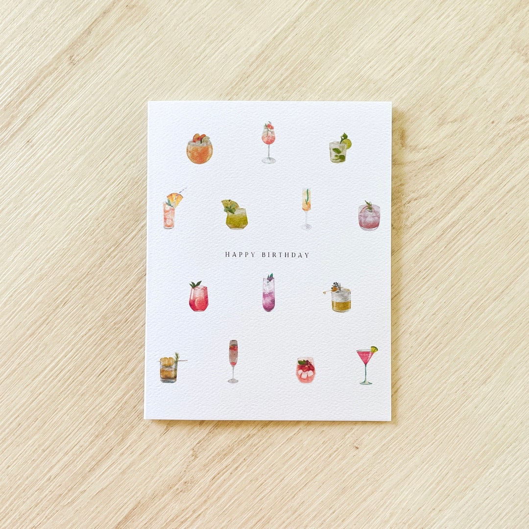 Cocktail Grid Birthday Card - Minimal Cocktail Birthday Card - Etsy