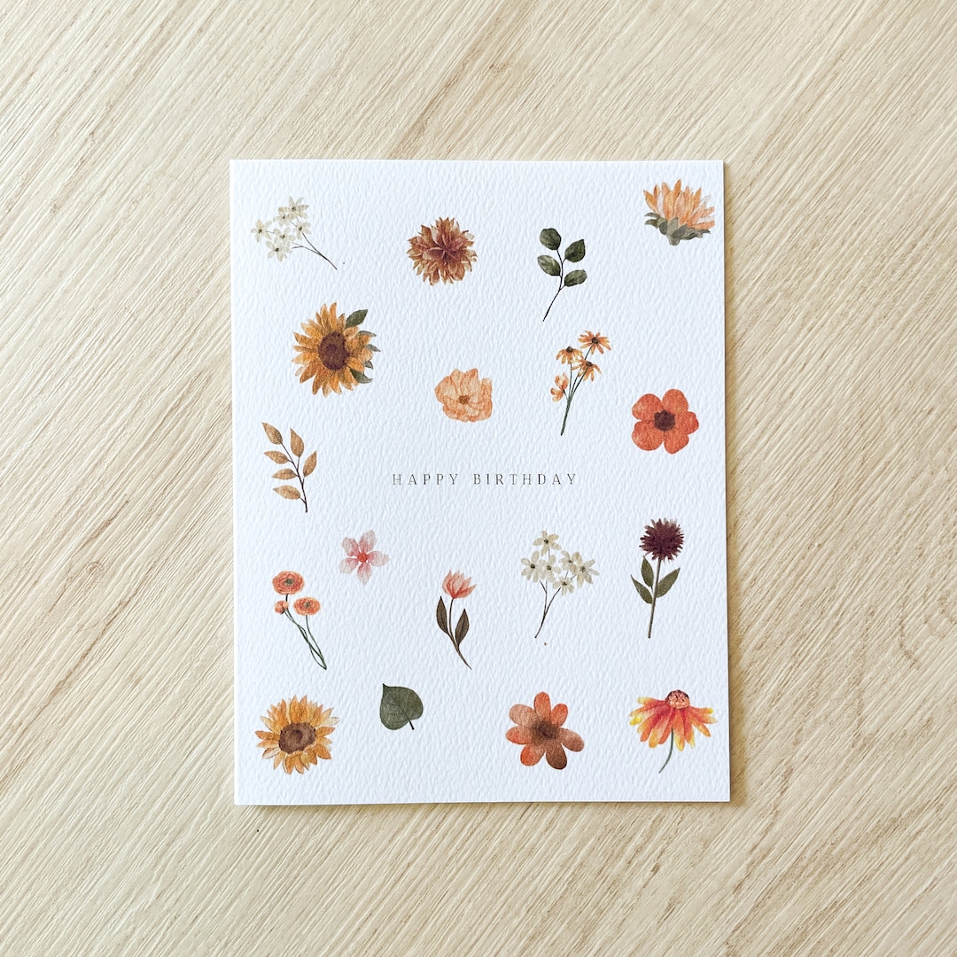 Fall Floral Birthday Card - Minimal Floral Birthday Card - Etsy