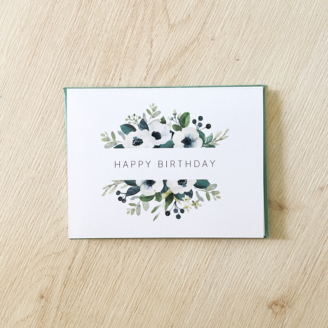 Floral Birthday Card - Minimal Birthday Card - Etsy