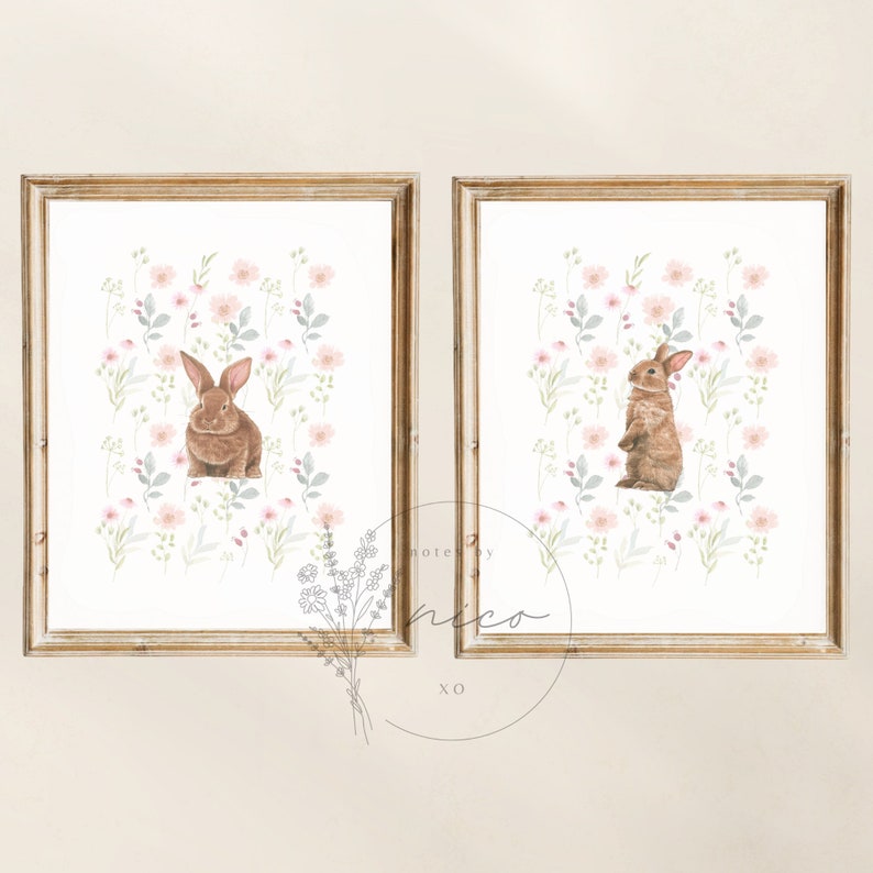 Floral Bunny Rabbit Wall Art Bundle - Digital Download - Baby Girl ...