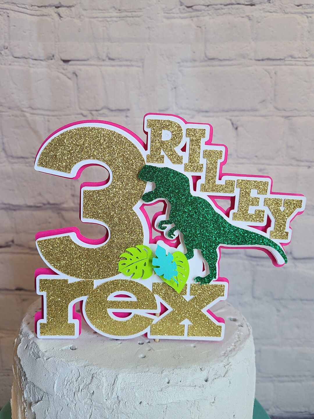 DINOSAUR 3 REX Girl Birthday Cake Topper Pastel Dino 2 Wild - Etsy