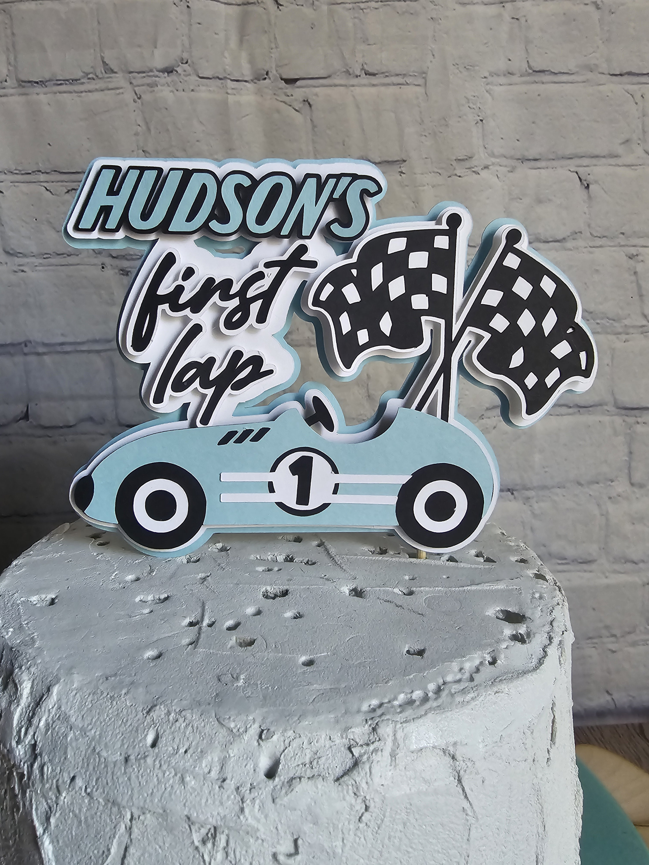 FIRST LAP 1ST LAP Around the Track Fast One Birthday Cake Topper Banner ...