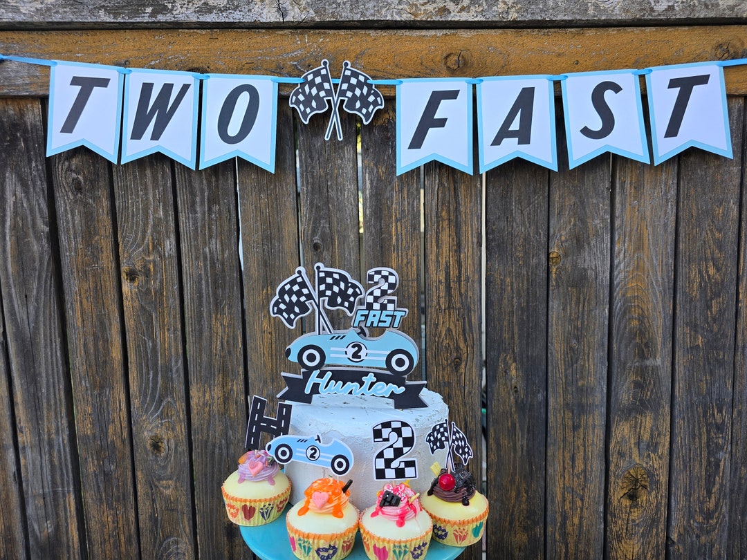 TWO FAST 2 FAST Second Birthday Cake Topper Banner Cupcake Toppers ...