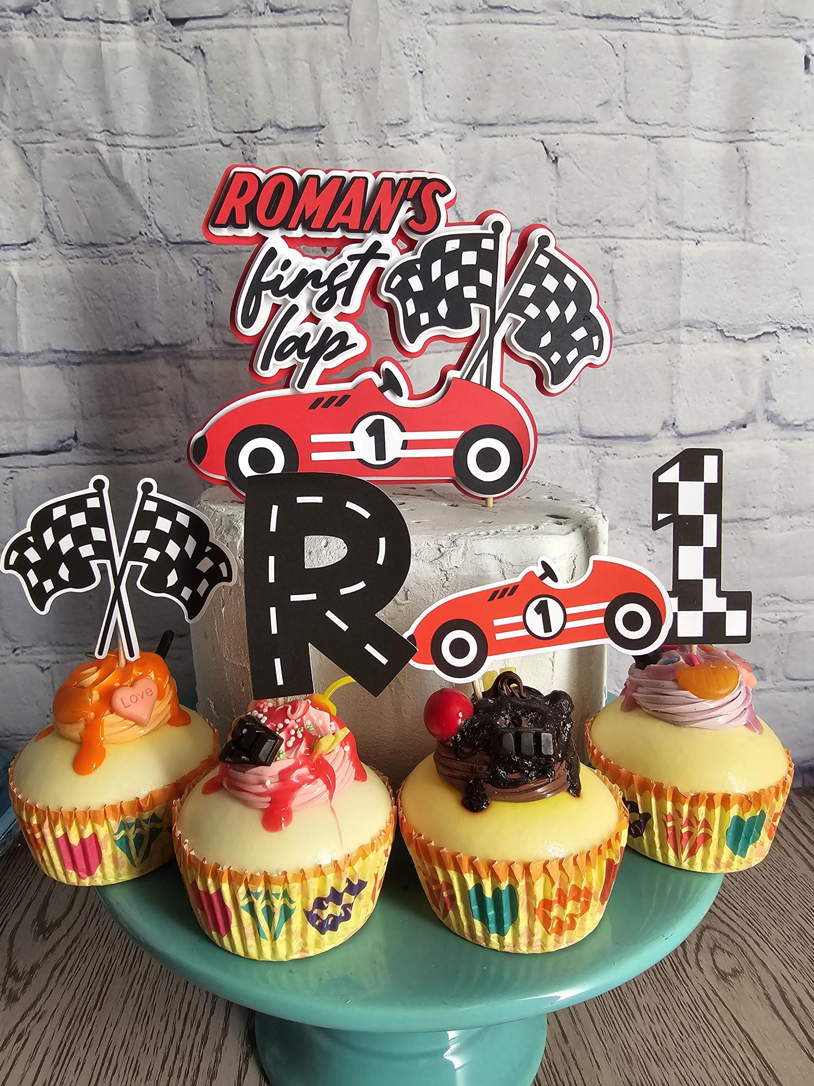 FIRST LAP 1ST LAP Around the Track Fast One Birthday Cake Topper Banner ...