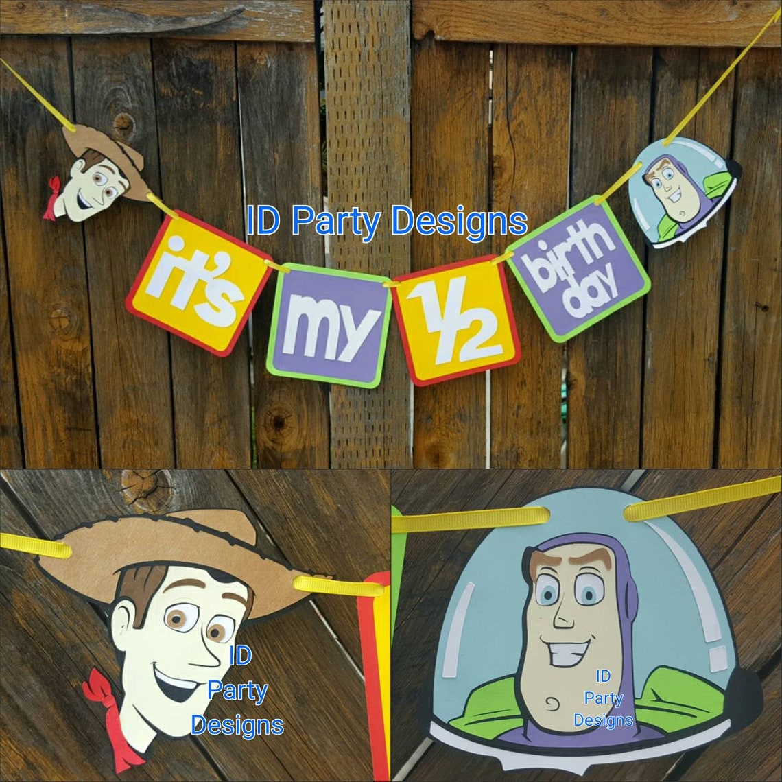 TOY STORY BANNER Woody Jesse Cow Print Pizza Planet Space to Infinity ...