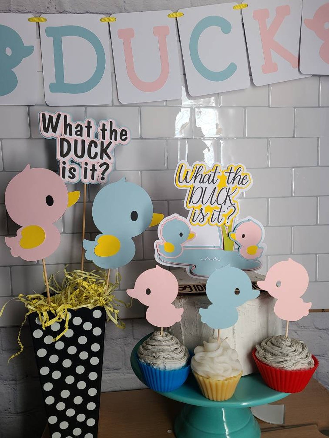 WHAT THE DUCK is It? Gender Reveal Centerpiece Cake Topper Banner ...