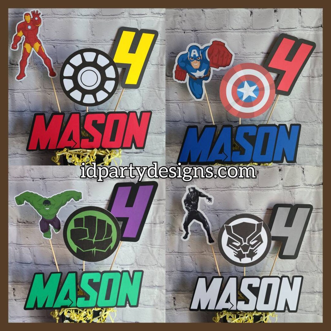 MARVEL AVENGERS CENTERPIECE Picks Birthday Super Hero Decorations Hulk ...