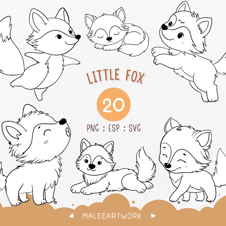 Little Fox Clipart, Fox SVG Bundle Set, Cute Baby Fox PNG, Bundle of ...