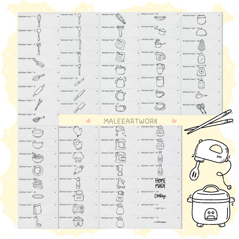 Kitchen Tools, Procreate Brush Set, Digital Stamp, Kitchen Stamp ...