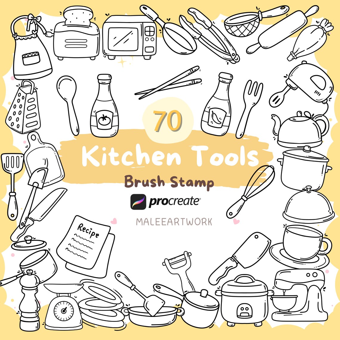 Kitchen Tools, Procreate Brush Set, Digital Stamp, Kitchen Stamp ...