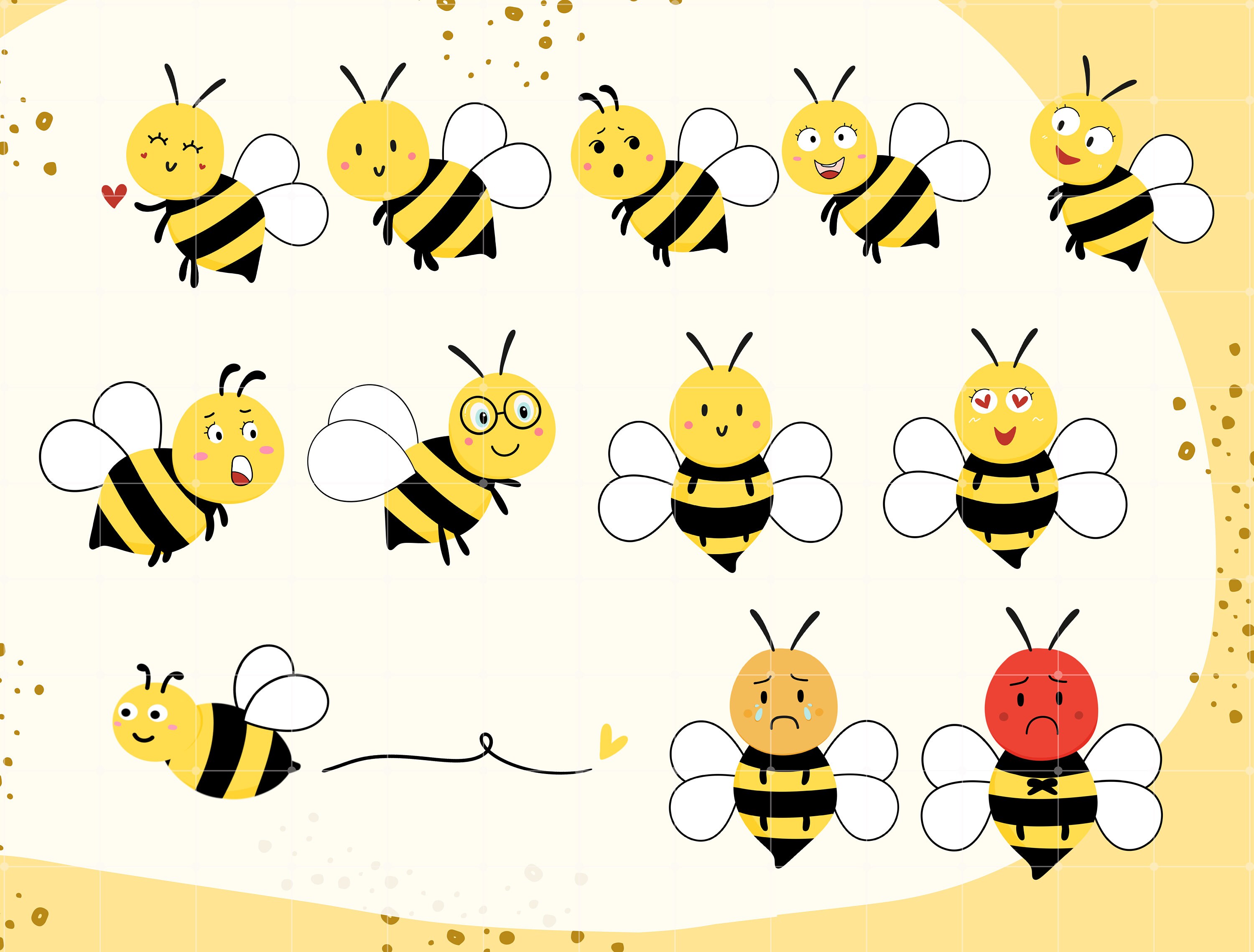 Bee Clipart, Bee and Honey, Characters Clipart, Bumble Bee, Digital ...