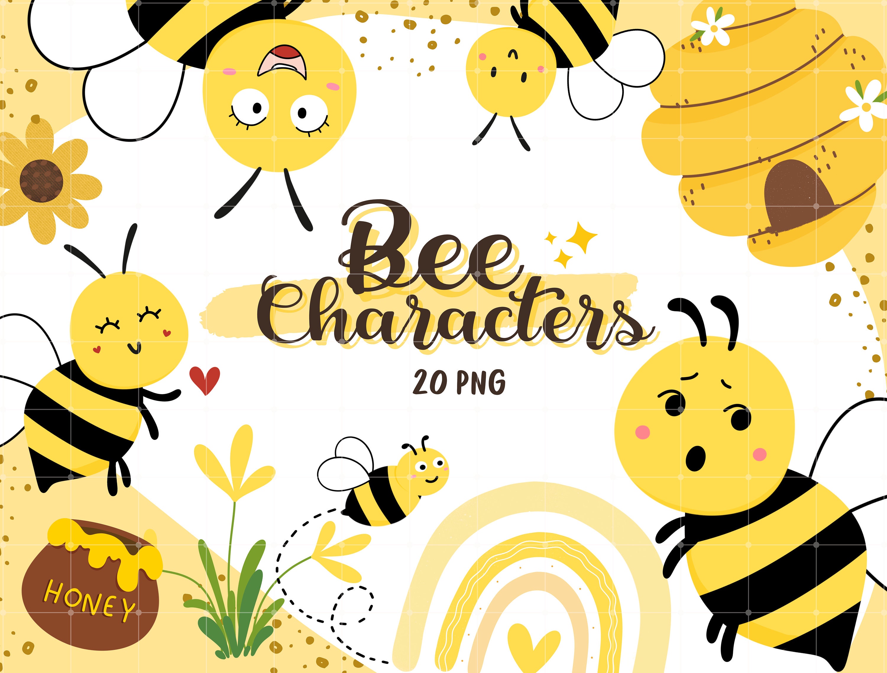 Bee Clipart, Bee and Honey, Characters Clipart, Bumble Bee, Digital ...