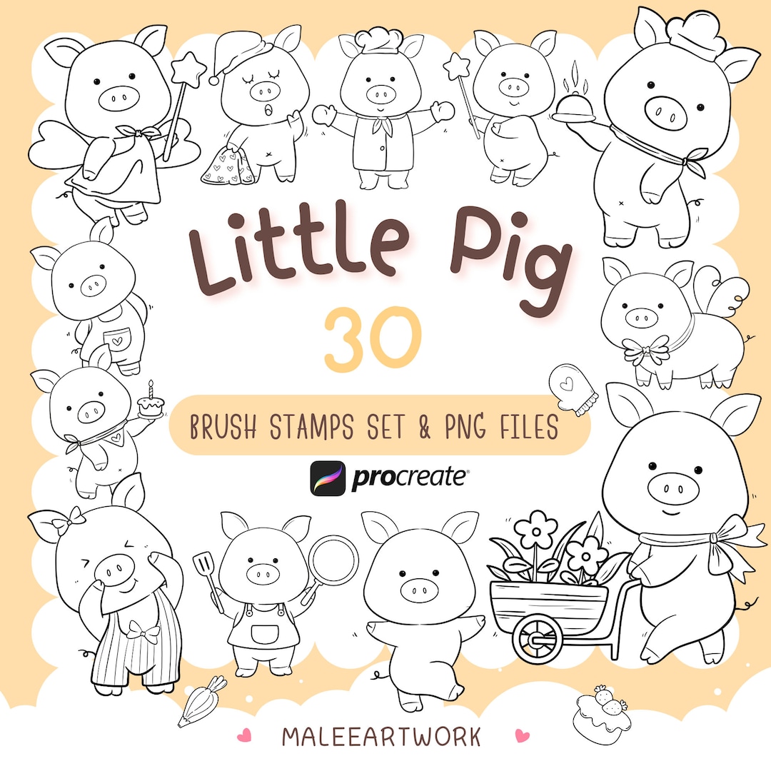 Pig Brush Stamps Set, Digital Stamp, Procreate Brush Set, Digital Brush ...