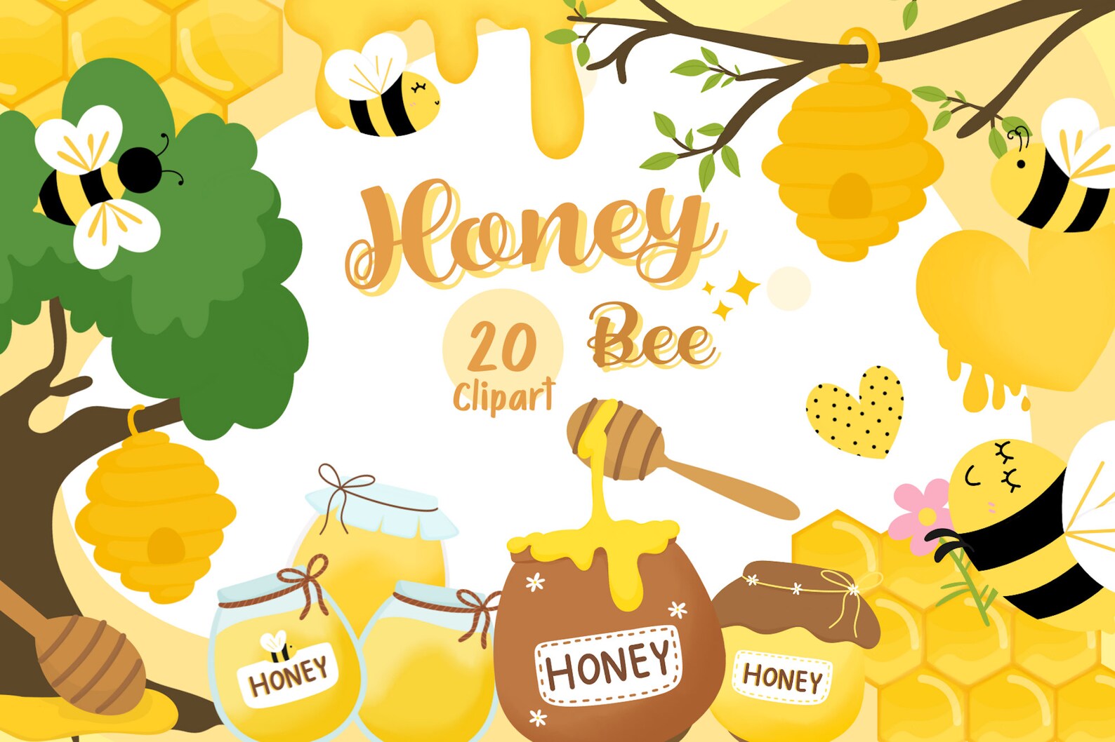 Honey Bee Clipart Bee and Honey Honey Clipart Bumble Bee - Etsy