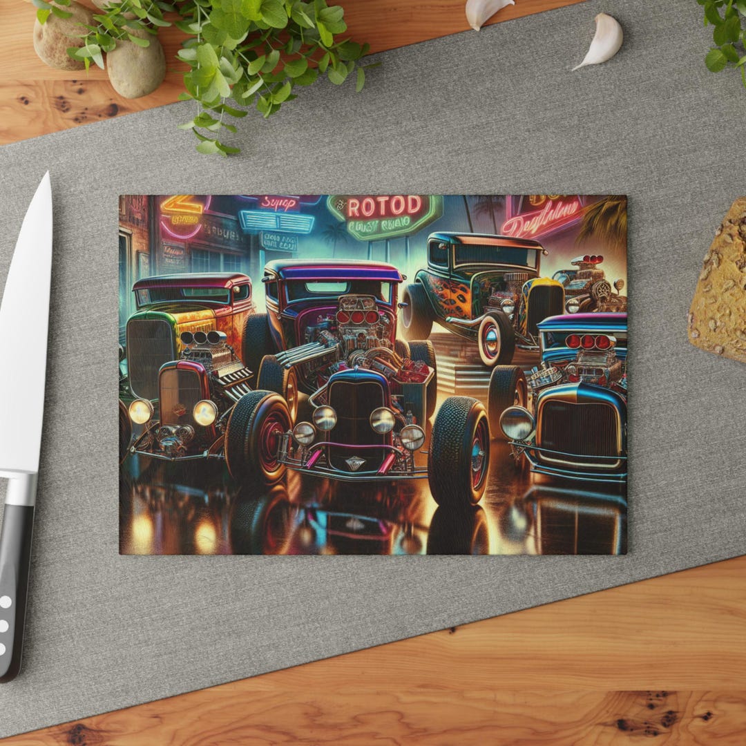 Classic Hot Rod Car Glass Cutting Board Vintage Retro Kitchen Decor ...