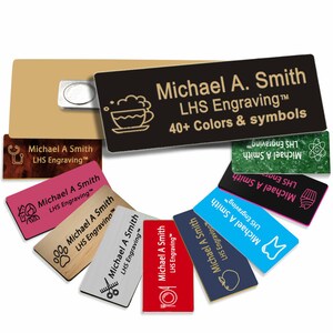 Business Name Tag for Work - Custom Engraved Plaque Black Plastic Plate ...