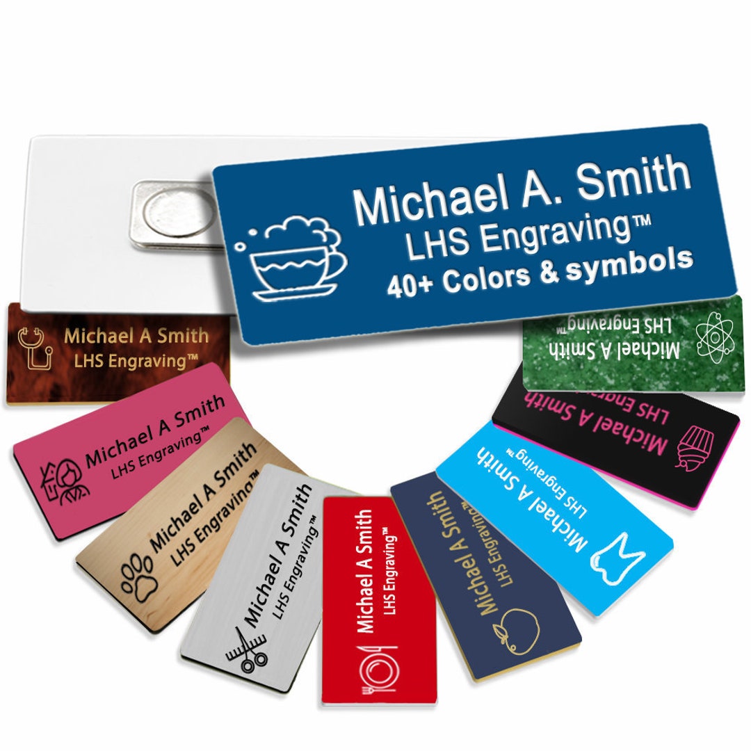 Business Name Tag for Work - Custom Engraved Employee Badge Blue ...