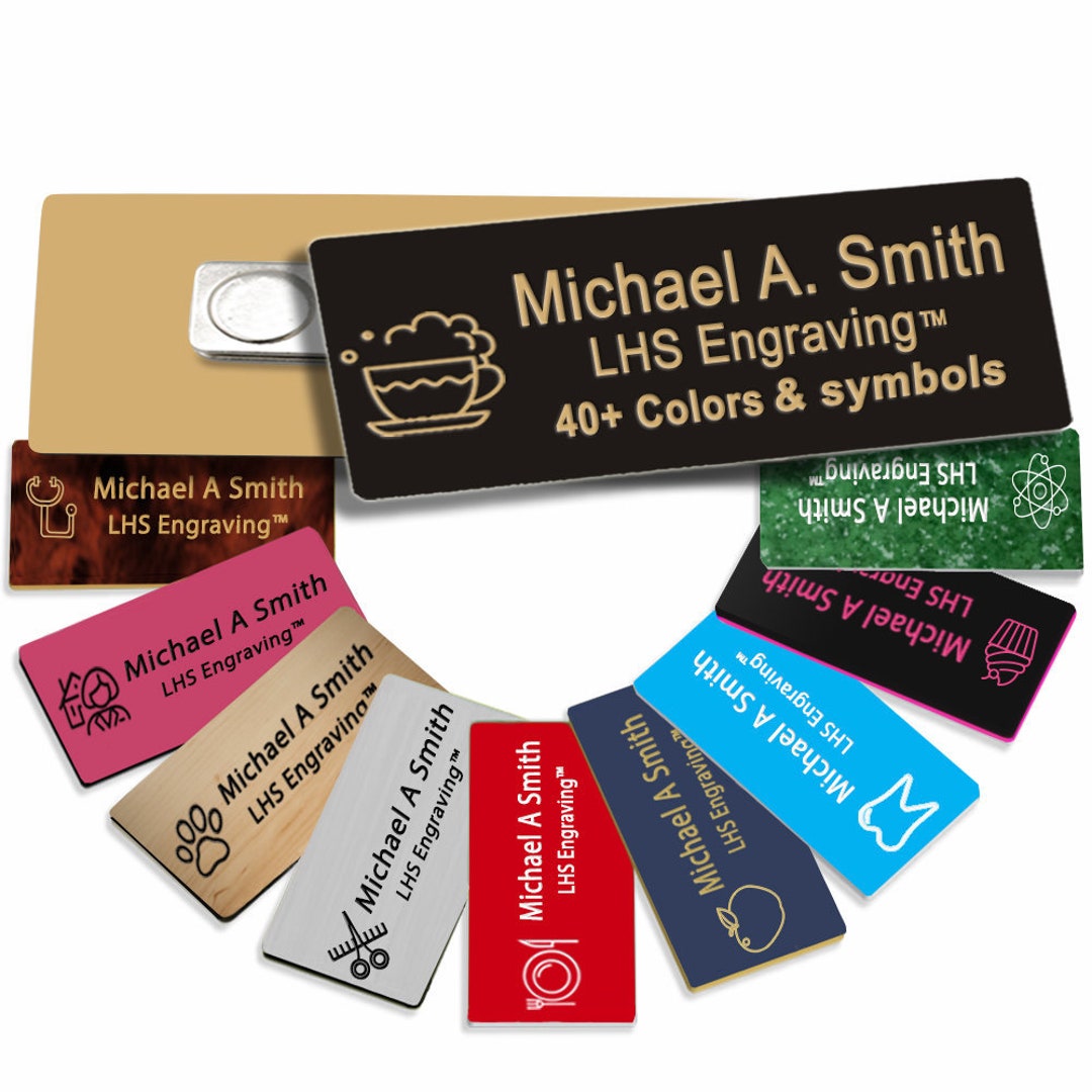 Business Name Tag for Work - Custom Engraved Plaque Black Plastic Plate ...