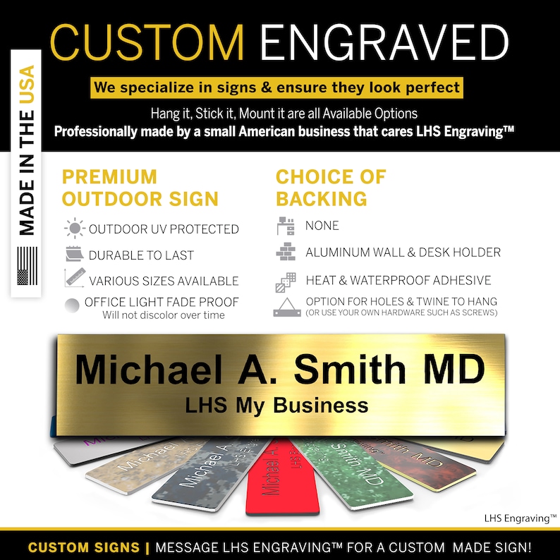 Office Door Name Plate Engraved Brushed Brass Plastic With | Etsy