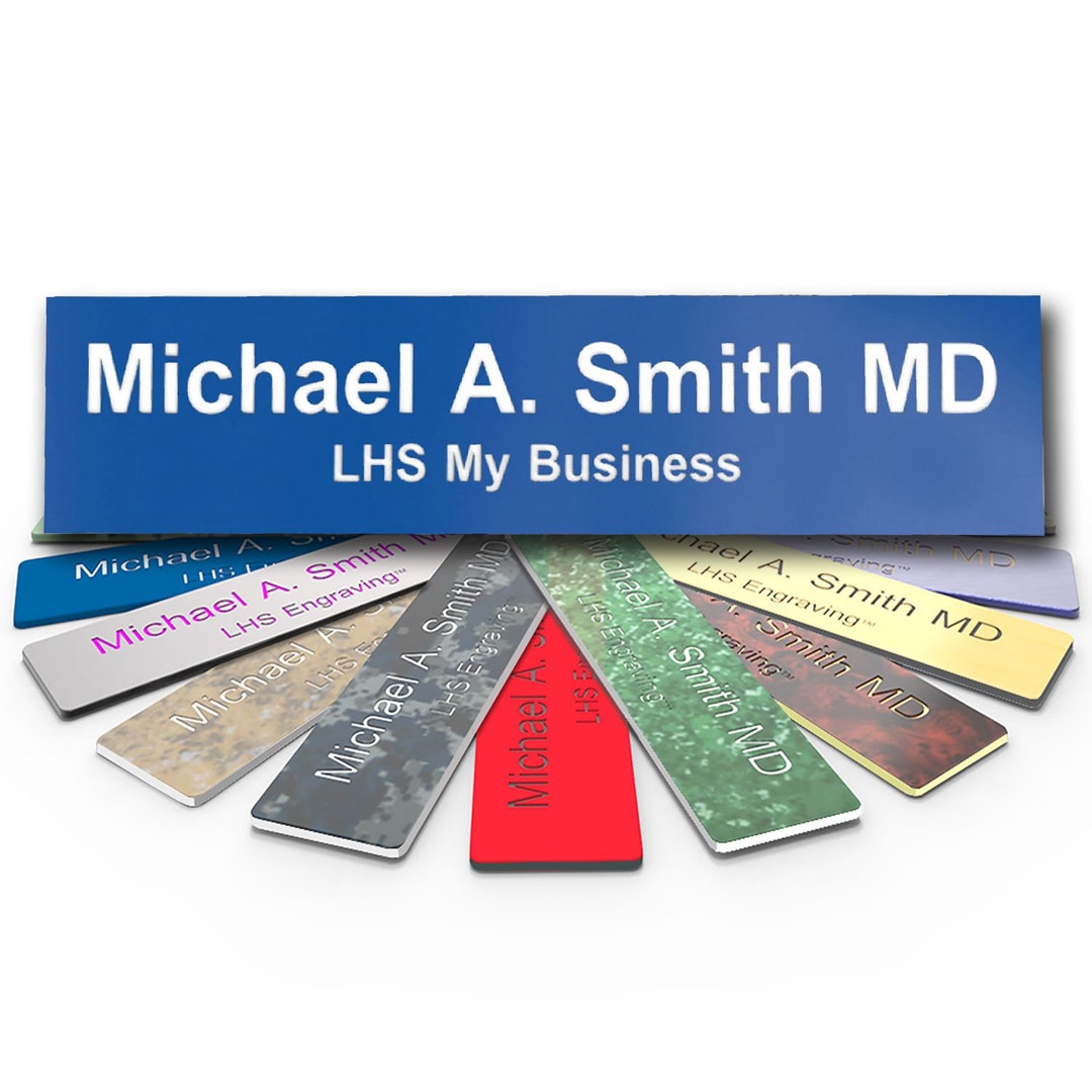 Custom Engraved Blue Office Desk Nameplate, Plastic Sign, Made in USA ...