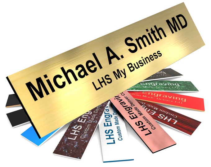 Office Door Name Plate - Engraved Brushed Brass Plastic With Black ...
