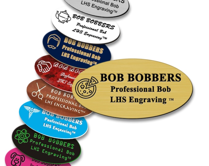 Custom Engraved Oval Name Badge With Pin Back, Engraved Name Tags, Made ...
