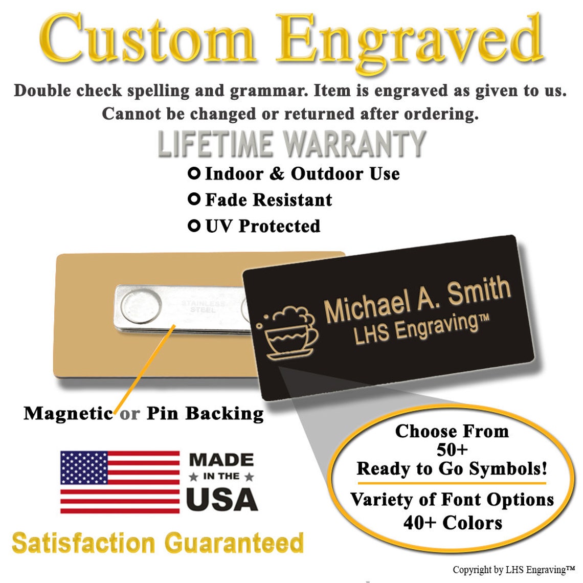 Business Name Tag for Work Custom Engraved Plaque Black | Etsy