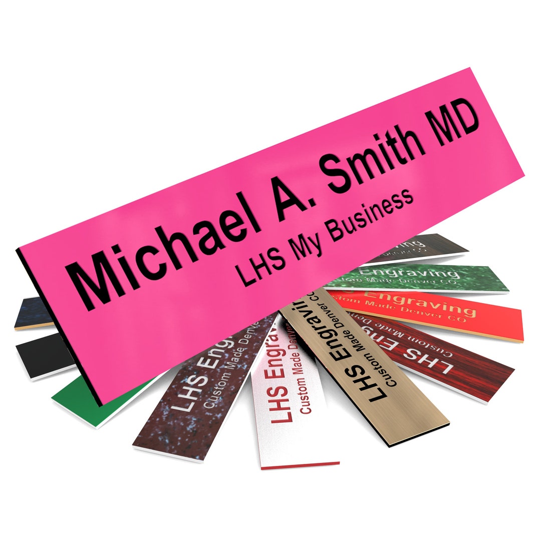 Custom Engraved Office Door Sign: Pink Plastic, Personalized Desk Plate ...