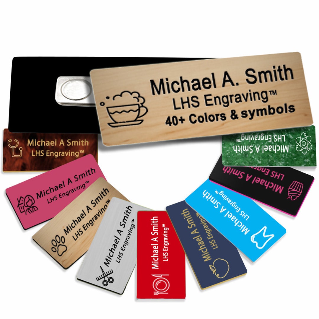 Business Name Tag for Work - Custom Engraved Cashew Plastic Plate With ...