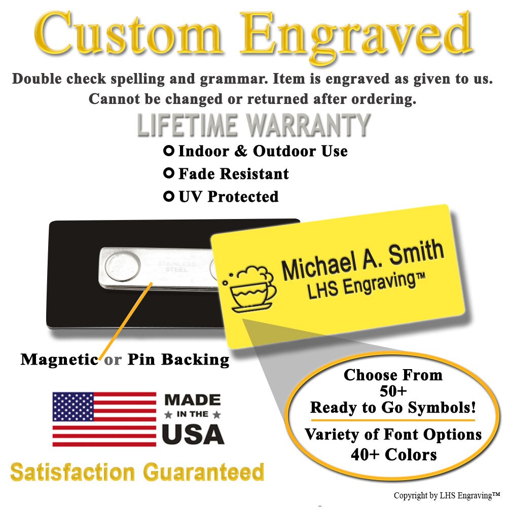 Business Name Tag for Work Custom Engraved Employee Badge | Etsy