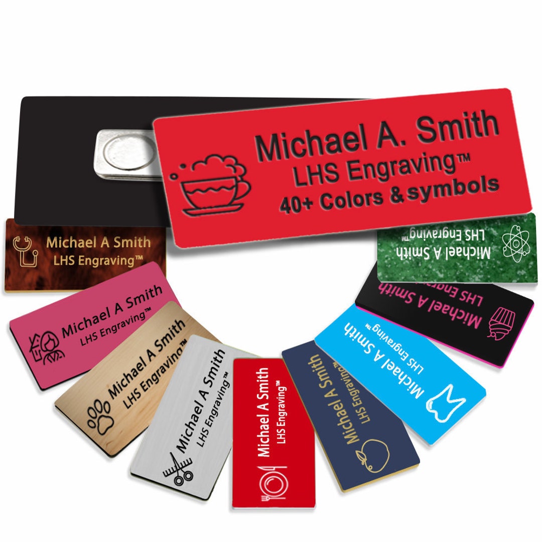 Business Name Tag for Work - Custom Engraved Employee ID Red Plastic ...
